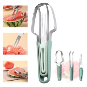 3-in-1 watermelon cutter slicer tool，watermelon knife stainless watermelon slicer watermelon fork ，fruit cutter slicer kitchen gadgets - green