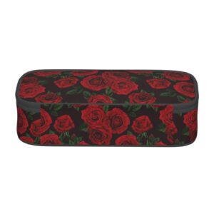 HKHEHOP Red And Black Rose Pencil Case Big Capacity Storage Pencil Pouch Stationery Bags With Zipper Portable Pen Holder Box Organizer For Boys Student College School Office Supplies