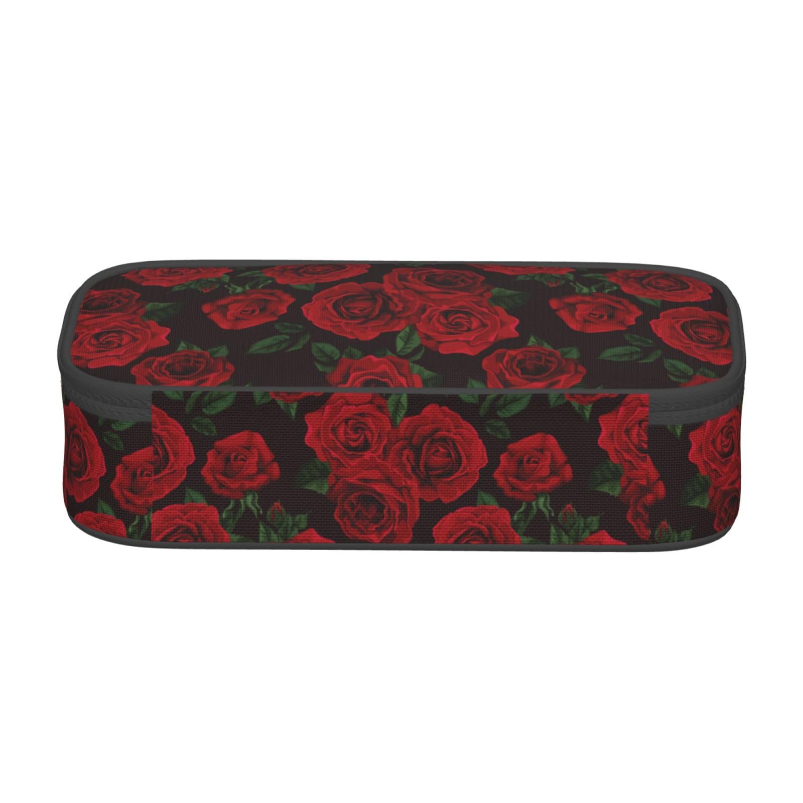 HKHEHOP Red And Black Rose Pencil Case Big Capacity Storage Pencil Pouch Stationery Bags With Zipper Portable Pen Holder Box Organizer For Boys Student College School Office Supplies