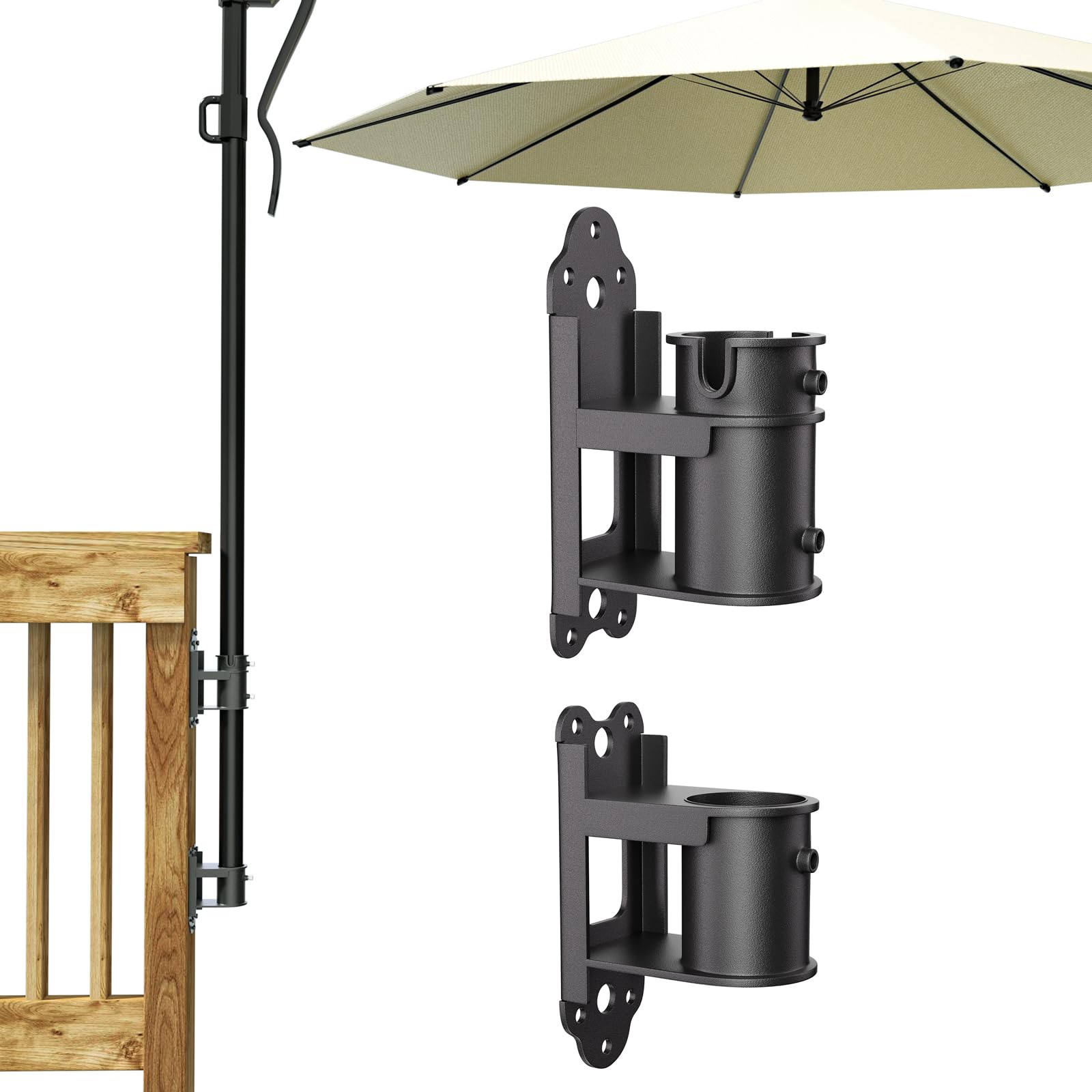 Antsky Patio Umbrella Holder, Stainless Steel Outdoor Umbrella Mount Bracket for Deck Railing, Adjustable Base Width (Fit MAX OD1.95 inch)