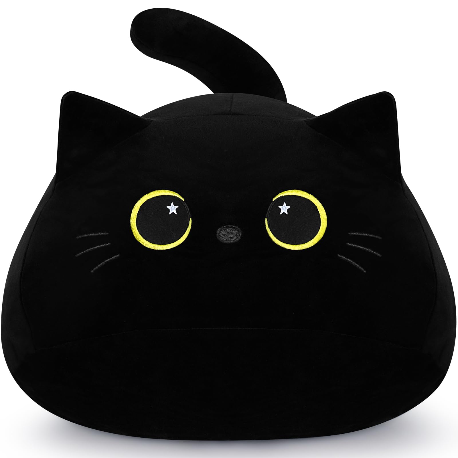 19'' Black Cat Plush- Giant Black Cat Stuffed Animal, Large Black Cat Plushie Kawaii Plushies with Star Eyes Cat Plush Pillow, Halloween Black Cat Decor Plush Toys Halloween Plush Gift for Kids