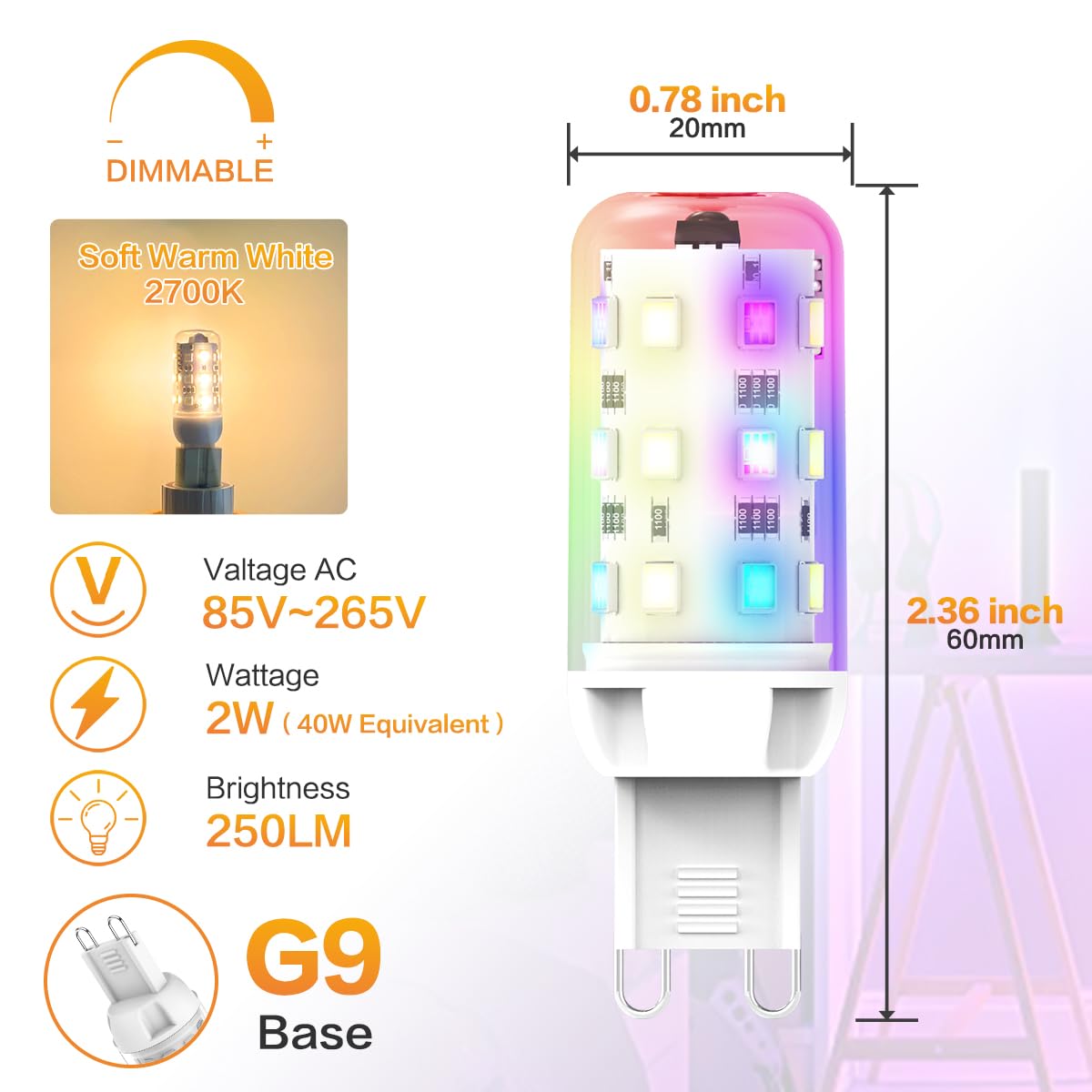 Lososuch G9 LED Dimmable Bulb, RGB Color Changing with Remote Control G9 LED Light Bulbs, 25W G9 Halogen Equivalent, G9 LED Bulbs Dimmable 3000K Warm White, 250LM, No Flicker, 2 Pack