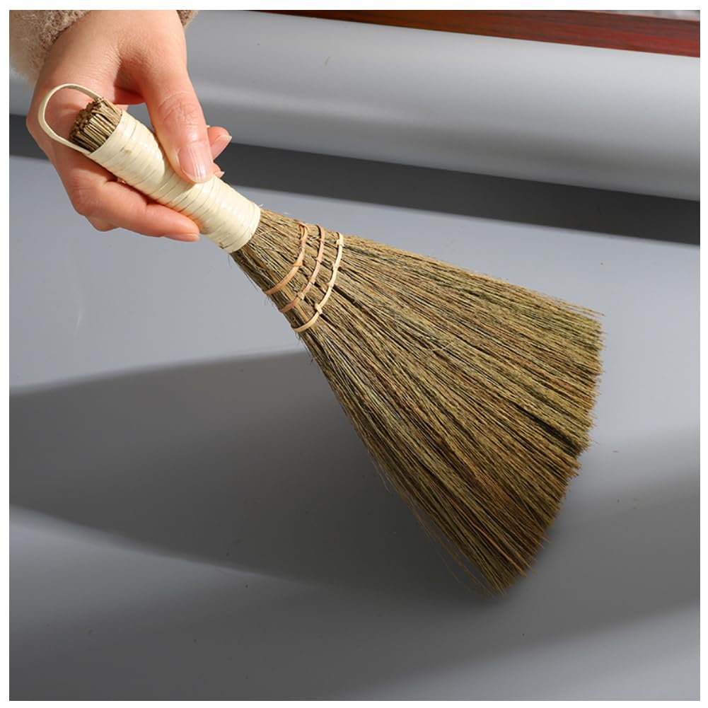 HAOHIZE Whisk Broom, Dust Brush Household Portable Cleaning Brush Handheld Brush Hand Broom Manual Straw Small Broom Handmade Dust Floor Cleaning Sweeping Broom Soft Hos