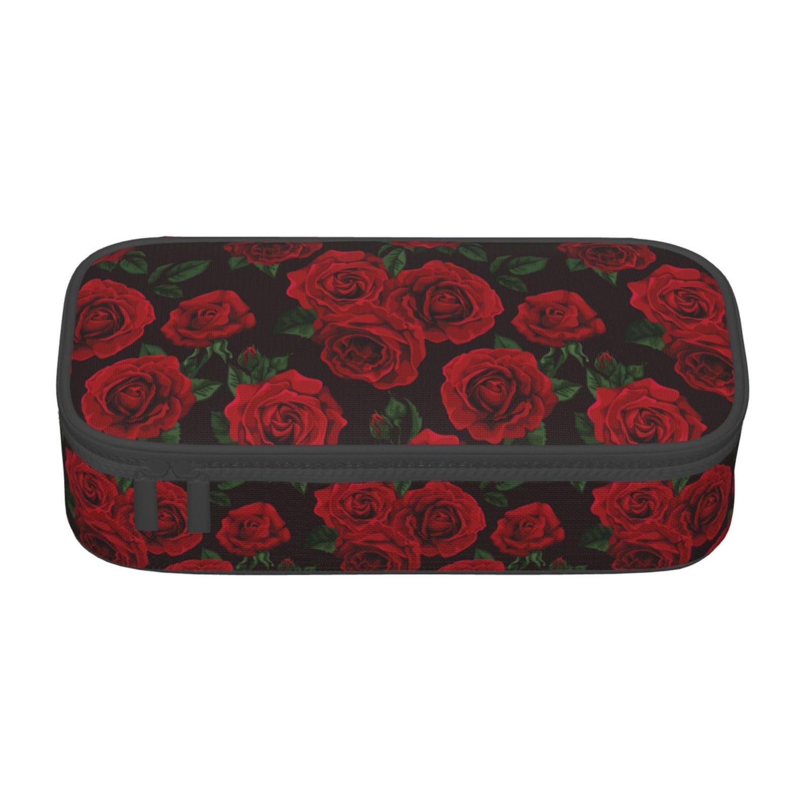 HKHEHOP Red And Black Rose Pencil Case Big Capacity Storage Pencil Pouch Stationery Bags With Zipper Portable Pen Holder Box Organizer For Boys Student College School Office Supplies