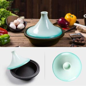 Casserole Dishes with Lids 10.6" Cast Iron Tagine Pot, Large Cooking Tagine, Tajine with Enameled Cast Iron Base and Cone-Shaped Lid with Anti-Hot Silicone Gloves Cassero