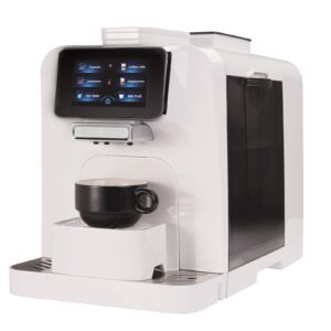 mcilpoog ws-t6 super automatic espresso coffee machine with milk jug, built-in small refrigerator, controlled by wifi connection (white)