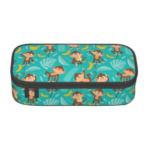 GVGOAGL Monkey Leaves Banana Pencil Case Organizer Big Capacity Pencil Pouch Stationery With Zipper School Supplies Pencil Bag For Girls Boys Office