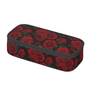 HKHEHOP Red And Black Rose Pencil Case Big Capacity Storage Pencil Pouch Stationery Bags With Zipper Portable Pen Holder Box Organizer For Boys Student College School Office Supplies