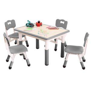 GAOMON Kids Table and 4 Chair Set,Height Adjustable Toddler Arts & Crafts Table and Chair Set for Ages 2-10,Max 300lbs Kids Activity Art Table for Classroom Daycares,Home