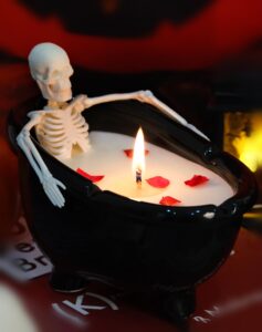 halloween decorations - skeleton candles - gothic soy candles - vintage farmhouse skeleton bath ideas candles - decorate home bars indoor rooms tables - spooky halloween gifts