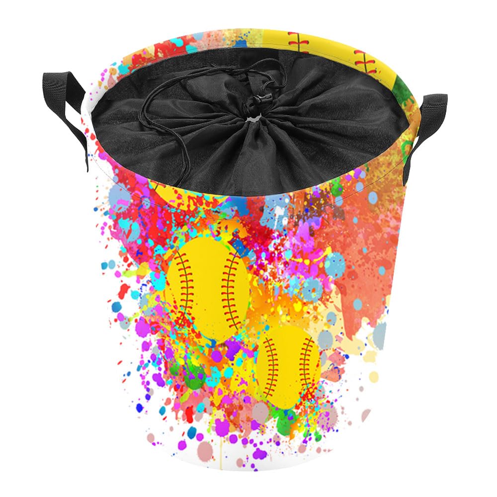 Softball Laundry Baskets Color Paint Splatter Laundry Hampers Sports Style Games Theme Large Size X01060