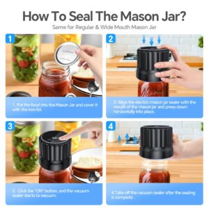 SHGMEET Electric Mason Jar Vacuum Sealer Kit for Wide Mouth and Regular Mouth Mason Jars, Vacuum Bags, Cordless Canning Vacuum Sealer for Food Storage Strong Suction, Black