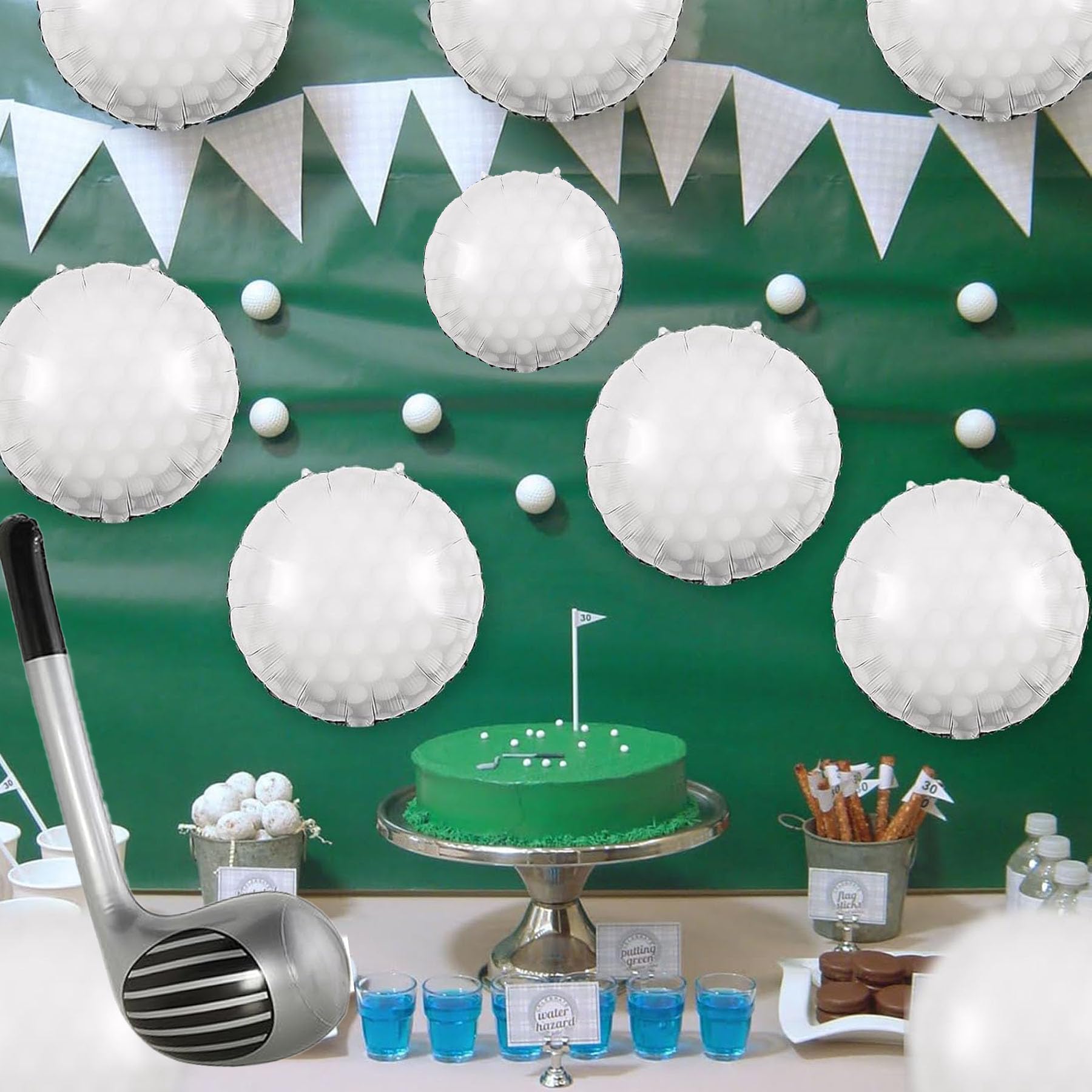 8 PCS Golf Balloons Golf Themed Party Decorations,2 Pcs Inflatable Golf Club 6 Pcs 18'' Huge Golf Ball Balloons,Party Accessory,Foil Mylar Golf Ball Balloons For Birthday Sports Graduation Party