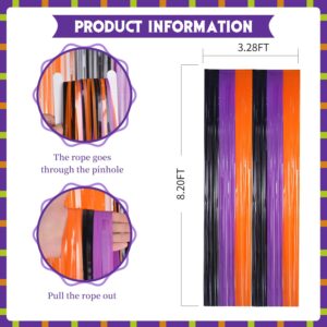 ORG Orange Purple and Black Foil Fringe Backdrop Curtains,2 Pack 3.3ftx8.2ft Halloween Tinsel Streamers Party Decortions, Photo Booth Props Backdrop for Birthday Anniversary Halloween Party Decoration