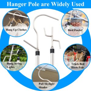 Frebuta Clothes Hook Pole Heavy Duty,32 to 65Inch High Reach Garment Hook 2 Hooks for Hanging Birdfeeder Stainless Steels Tube Extension Pole with Hook for Reaching to Reach High Hangers