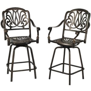 titimo outdoor patio swivel bar stools - set of 2 all-weather cast aluminum height bistro chairs outdoor furniture bar dining chair for garden deck backyard (swivel rocker chairs without cushions)