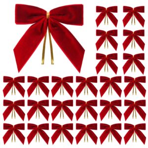 utehilly 24 pcs red small velvet christmas bows for christmas tree, wreath, gift wrapping, crafts, wedding, party, twist tie bows for treat bag bakery candy bags, home decor 1" w,3.5 x 3.5 inch