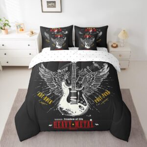 feelyou guitar bedding set rock music bed in a bag musical comforter set full size 7 pieces for kids boys teens bird wings bed set with comforter, sheet set, pillowcases, pillow covers