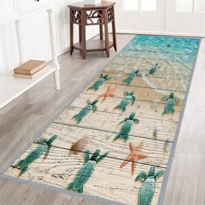 beach coastal runner rug for hallway 2x6 sea turtle rugs nautical hallway rugs teal blue area rug,turtles on rustic vintage wood panels,non-slip floor carpet for bedroom entrance door mat washable rug