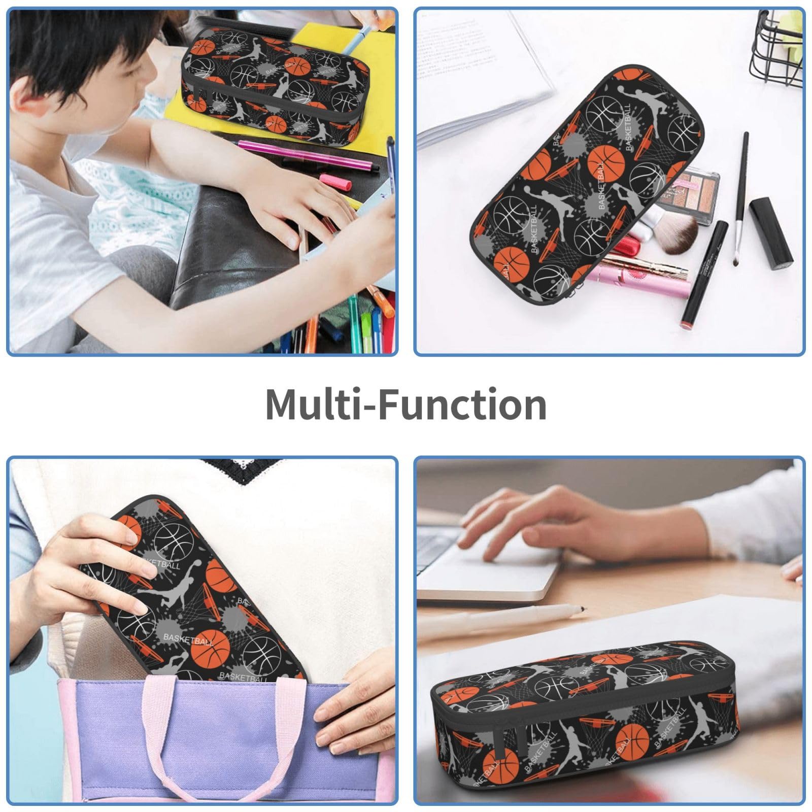 Basketball Fun Sport Ball Pencil Case Big Capacity Storage Pencil Pouch Stationery Bags With Zipper Portable Pen Holder Box Organizer For Boys Girls Teens Student College School Office Supplies