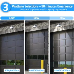 80W LED Emergency Wall Pack with Battery Backup 80/60/40W - 4K/5K/5.7K - 120 Mins Emergency Back up- Commercial Grade Outdoor Light, 11000 LMS, Warehouses, Parking, Building Exteriors