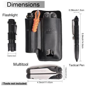 Topstache Leather Multitool Sheath with Belt Clip - Leather Multitool Pouch for Belt - EDC Belt Organizer - Multitool Holster Fits Multitool, Flashlight, Pen - Leather Multitool Holder - Black