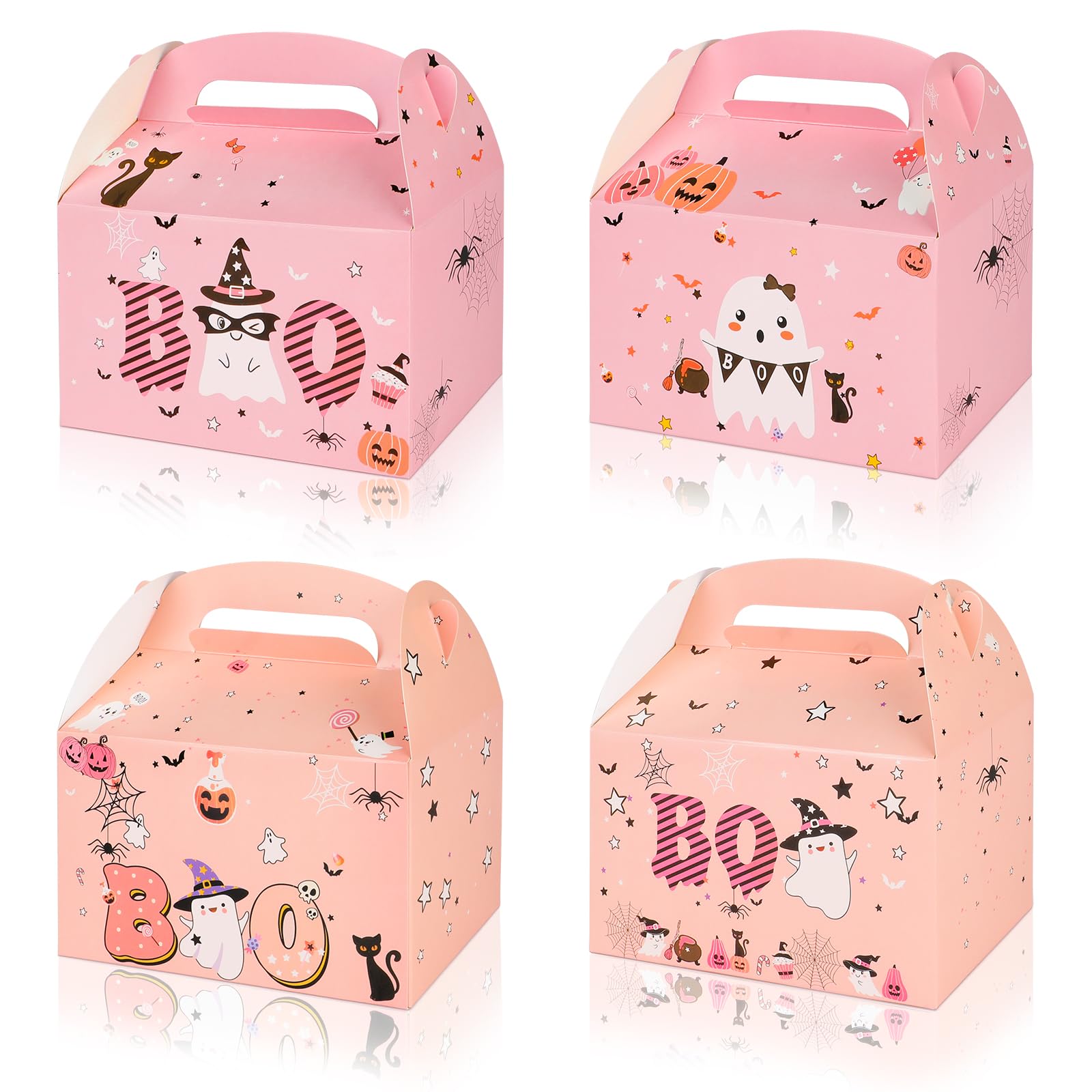 Konsait Halloween Boo Boxes, 12 Pack Kraft Paper Halloween Boo Treat Boxes Bulk, Pink Halloween Cookie Boxes, Halloween Boo Birthday Goody Boxes