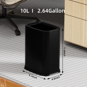 KHMMGK 2.6 Gal Black Bathroom Trash Can,Metal Waste Baskets with Removable Inner Bucket,Small Office Garbage Can