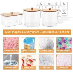 Laundry Storage Containers, 3 Pack Dryer Sheet Holder, Large Capacity Plastic Laundry Pods Container and Storage Jars with Lids, Labels and Spoons, Laundry Detergent Dispenser for Powder Beads