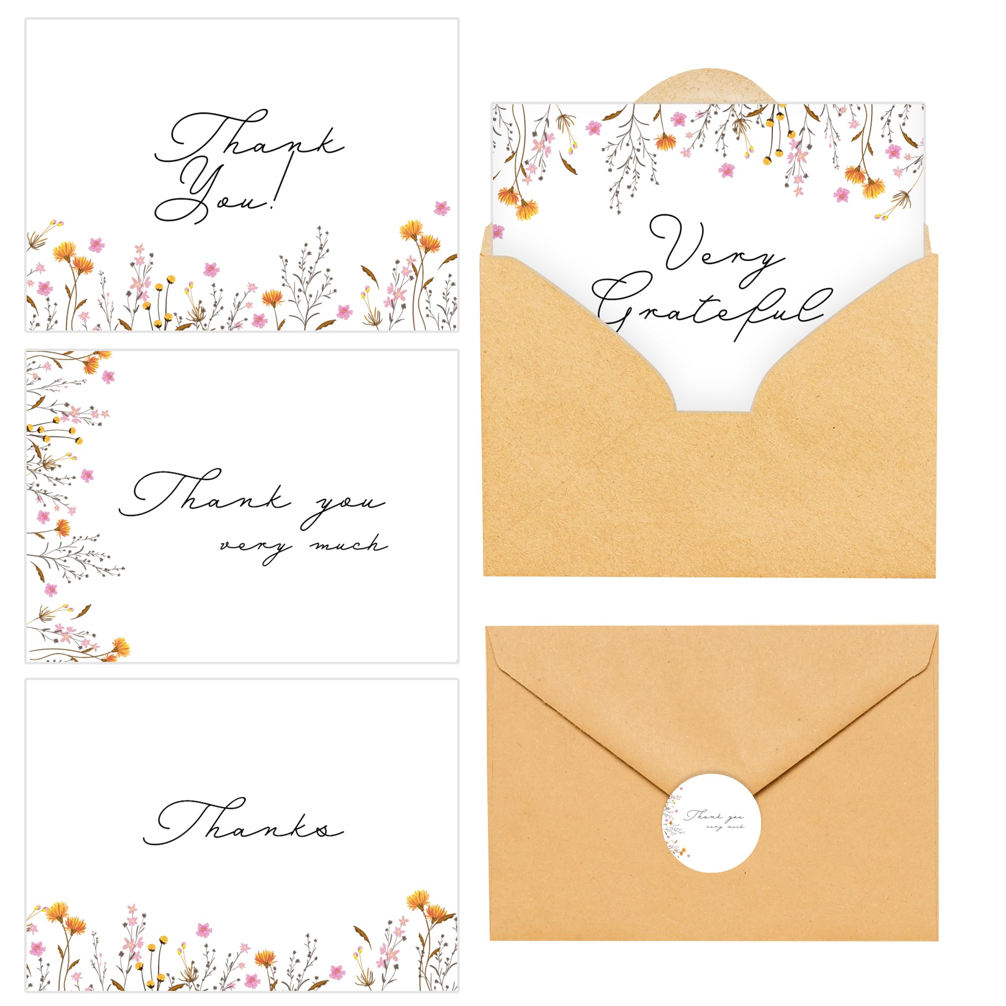 4Dagher Thank You Cards 48Pack, Thank You Cards with Envelopes 4 Assortment, Floral Thank You Cards with Envelopes - 4x6, Perfect For Baby Showers, Birthday, Wedding And Other Occasions.