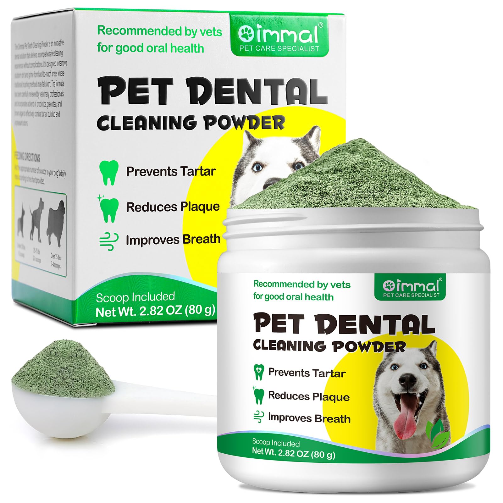 Generic Plaque Removal Natural Dental Powder, Dog Breath Freshener Powder with Probiotics for Tartar & Bad Breath, Teeth Cleaning Made Easy-Formulated for Small, Medium, Large Dogs, green