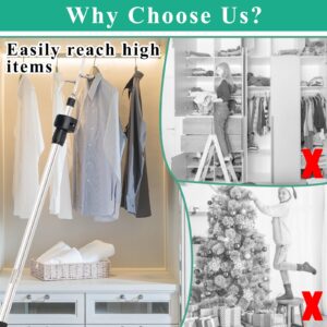 Greeily Clothes Hanger Reaching Hook, High Reach Garment Hook Telescopic Adjustable 37" to 63" for Hanging Clothes Plants Bird Feeders Christmas Light Pole Stainless Steel Material with 2 Long Hooks