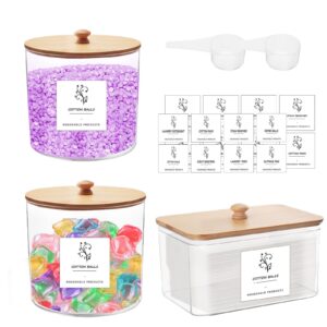 Laundry Storage Containers, 3 Pack Dryer Sheet Holder, Large Capacity Plastic Laundry Pods Container and Storage Jars with Lids, Labels and Spoons, Laundry Detergent Dispenser for Powder Beads