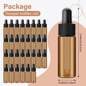 Oubest 30Pcs Mini Dropper Bottles 5ml Essential Oil Dropper Bottles with Dropper Leakproof Sample Dropper Bottles Amber Small Glass Dropper Bottles for Essential Oils Perfume Cosmetic Liquid