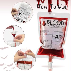 40pcs Blood Bags for Drinks, Vampire Accessories for Halloween Decorations Party Supplies, Reusable Iv Zombie Bloody Drinking Container, PVC Material, ABCD Printed, 8.45oz, 3pcs Funnel, 40pcs