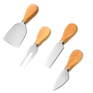 4pcs cheese knives set - butter knife,cheese knife,cheese slicer,cheese fork, stainless steel cheese knife set for charcuterie board and accessories