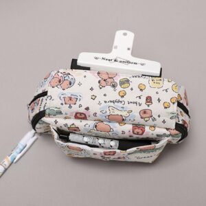 SNSDFEV Capybara Flip-Top Canvas Pencil Case, Extra Large Capacity Multi-Functional Stationery Organizer with Zipper Pocket & Charm, Portable Pencil Bag for Students, Boys & Girls