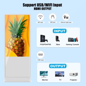 55 Inch Digital Signage Kiosk Touchscreen,1GB+8GB Android 10, Floor Standing Lcd Digital Signage, Commercial Interactive Advertising Display Screen, Digital Signage with Auto Media Player White