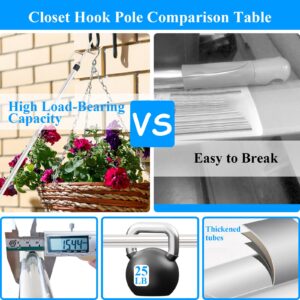 Frebuta Clothes Hook Pole Heavy Duty,32 to 65Inch High Reach Garment Hook 2 Hooks for Hanging Birdfeeder Stainless Steels Tube Extension Pole with Hook for Reaching to Reach High Hangers