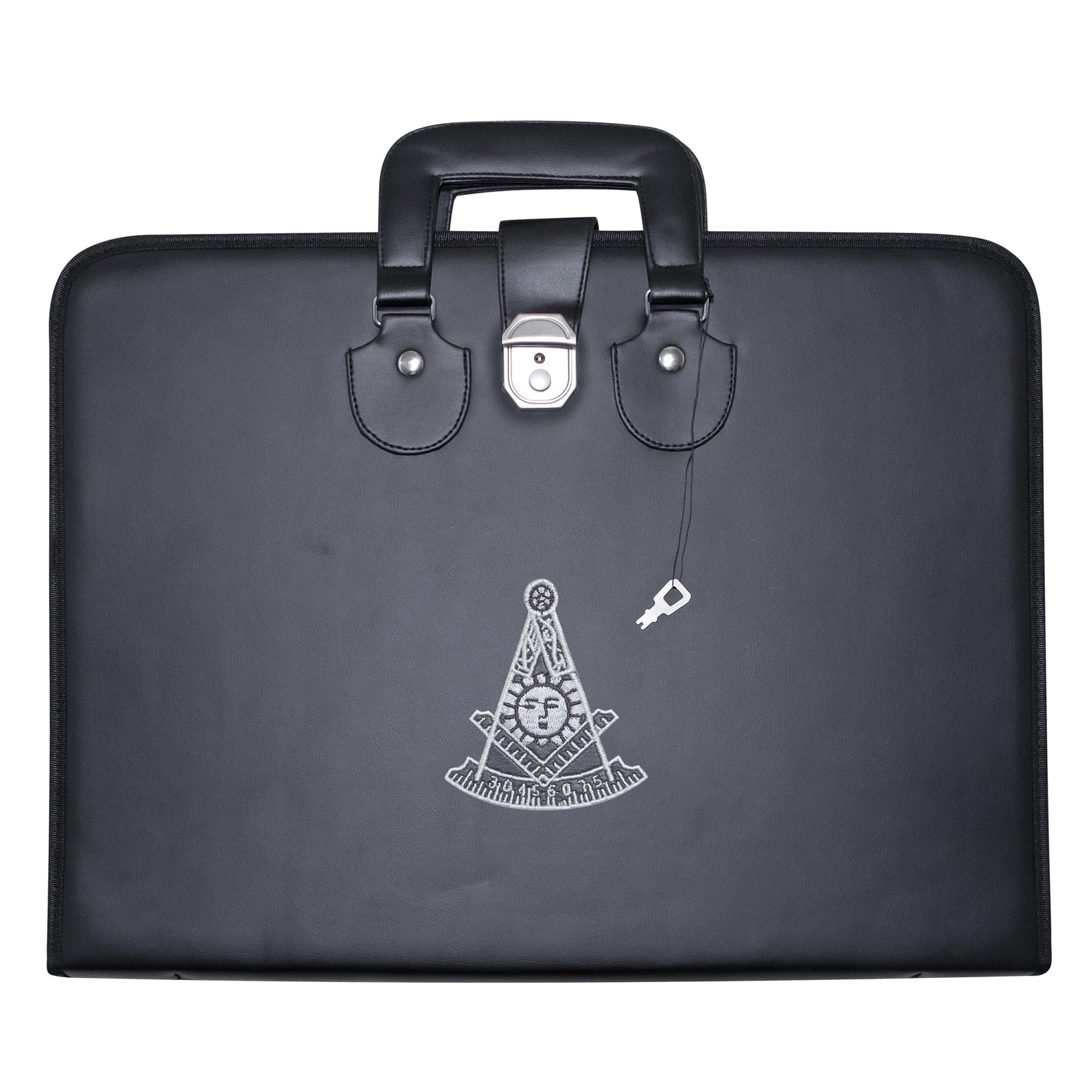 UK EMPIRE GROUP Masonic Apron and Chain Collar Case Leather Past Master (Embroidered) MM, Provincial Size – Freemason Carrying Bags (Silver Emblem)