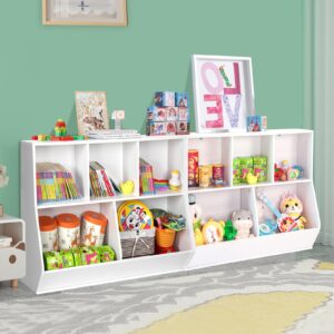 PACHIRA E-Commerce Kids Bookshelf, 35.4" W X 29.5''H X 11.8" D, Storage Organizer with Bookcase, Toy Storage Cabinet, Open Wooden Book Display for Playroom, Bedroom, Nursery, School, White