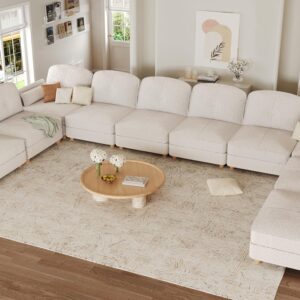 LLappuil Oversized Sectional Couch with Storage, Extra Large U Shaped Sofa Set with Reversible Chaise,113.5 Inch Width, 10 Seat Modular Sofa Sectional for Living Room, Off White, Teddy Velvet