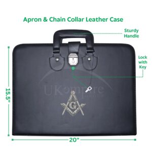 Masonic Master Mason Apron and Collar Case Leather – Hand Embroidered, MM Provincial Size | Freemason Carrying Bags