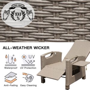 Domi Outdoor Reclining Chairs with Extended Footrest, Adjustable Patio Wicker Lounge Recliner up to 150° with Flip Side Table, Thickness Cushions for Indoor & Outdoor,Grey