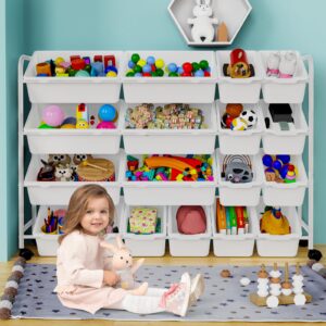 Kinembold Large Kids Toy Storage Organizer with 18 Toy Bins, Multi-Bin Organizer Shlef Rack for Books, Building Blocks, School Materials, Metal Toy Organizers, Kids Playroom Organizers and Storage