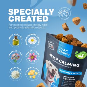 Dog Calming Treats - Hemp Calming Chews for Dogs - Dog Anxiety Relief for Vet Visits, Travel, Thunderstorms - L-Theanine, Chamomile Extract, Valerian Root