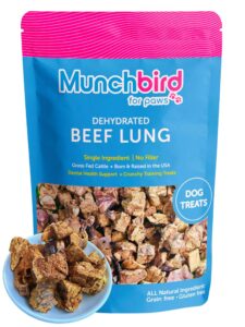 munchbird dehydrated beef lung dog treats (premium angus beef), dog training treats, excellent alternative to freeze dried beef liver dog treats for maximum crunch and flavor, made and sourced in usa