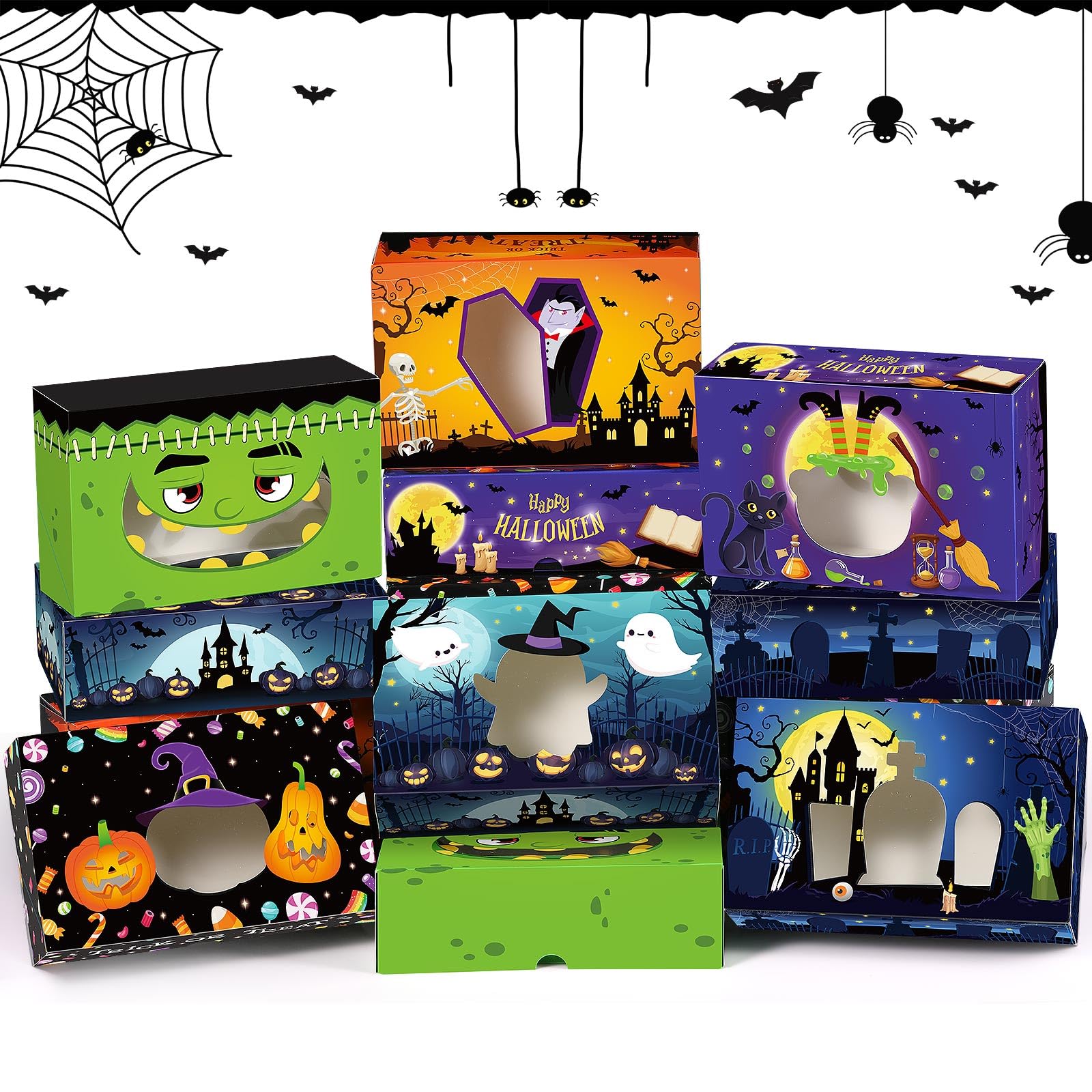 Pasimy 36 Pcs Halloween Cookie Boxes with Window 8.7 x 5.5 x 2.8 Inch Halloween Treat Boxes Bulk Trick or Treat Cupcake Candy Dessert Containers for Halloween Bakery Pastry Packaging Supplies