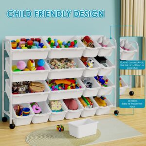 Kinembold Large Kids Toy Storage Organizer with 18 Toy Bins, Multi-Bin Organizer Shlef Rack for Books, Building Blocks, School Materials, Metal Toy Organizers, Kids Playroom Organizers and Storage