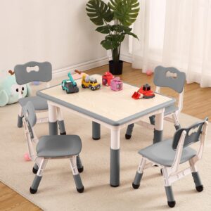 gaomon kids table and 4 chair set,height adjustable toddler arts & crafts table and chair set for ages 2-10,max 300lbs kids activity art table for classroom daycares,home